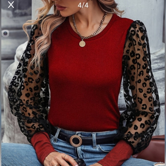 unbranded | Tops | Red Mesh Puff Sleeve Top | Poshmark